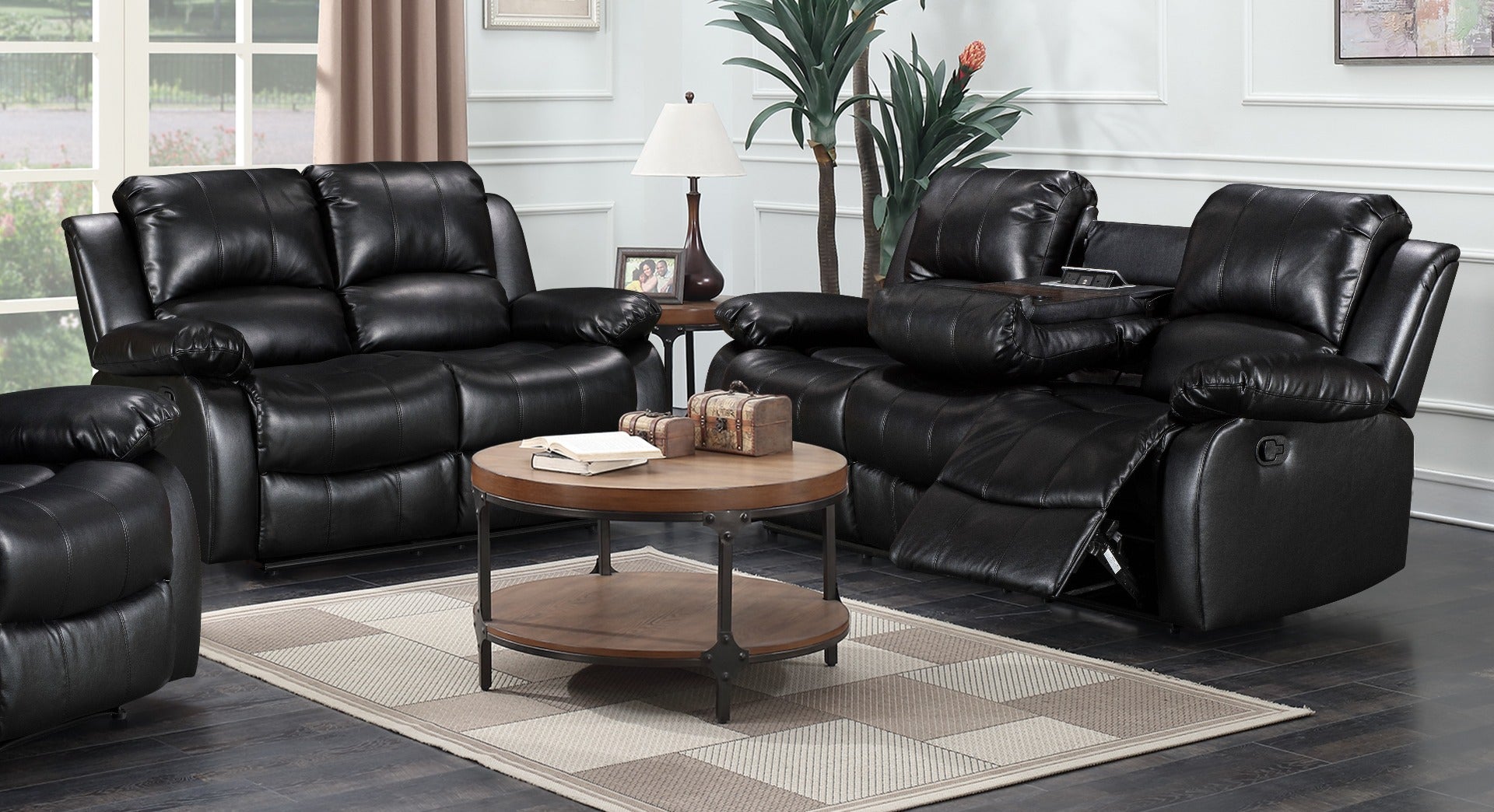 Faux Leather Black 3 2 Seater Valencia Manual Recliner Sofa Set
