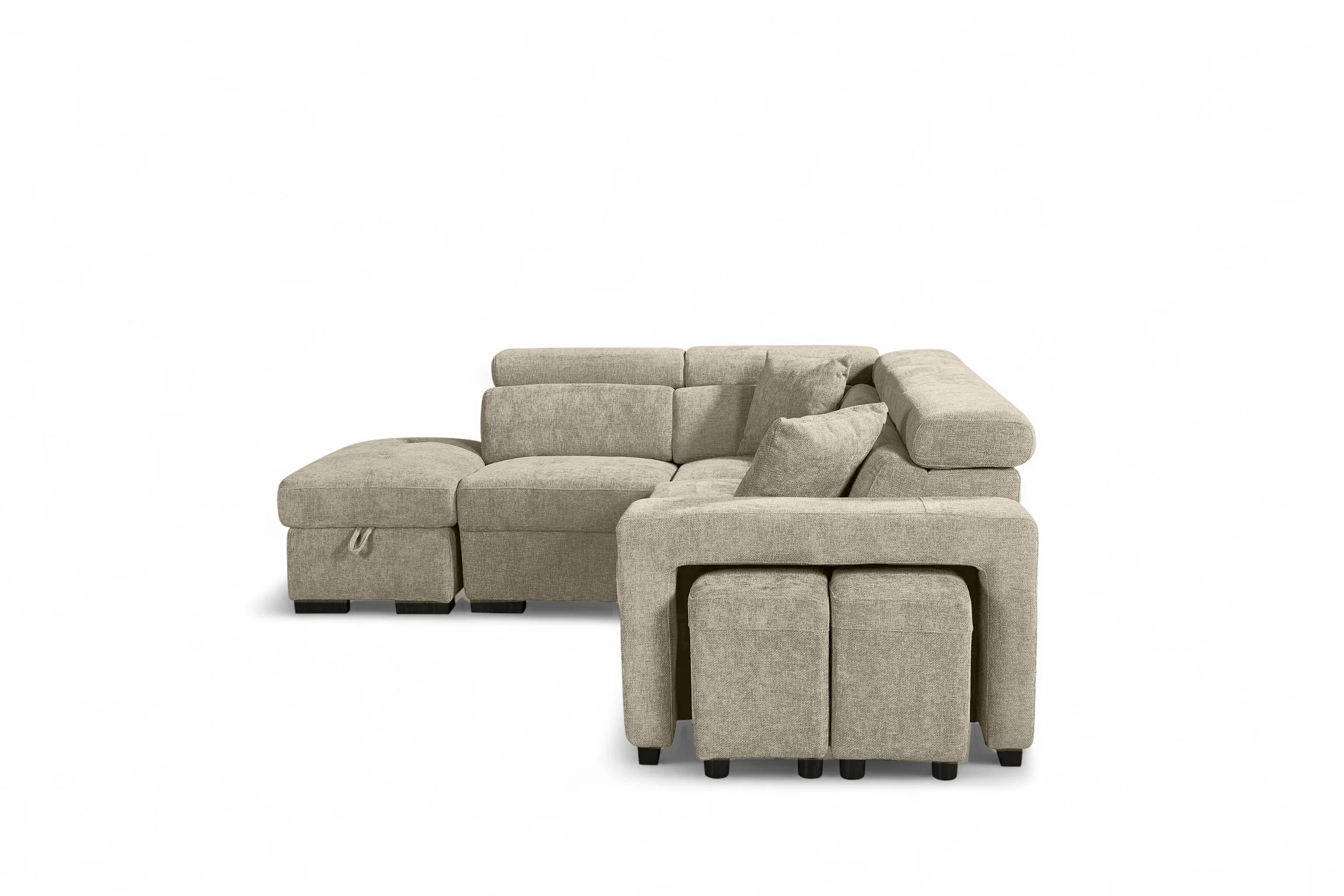 Beige Chenille Fabric 1C2 Corner Sofabed with Storage and Ottomans AMELIA