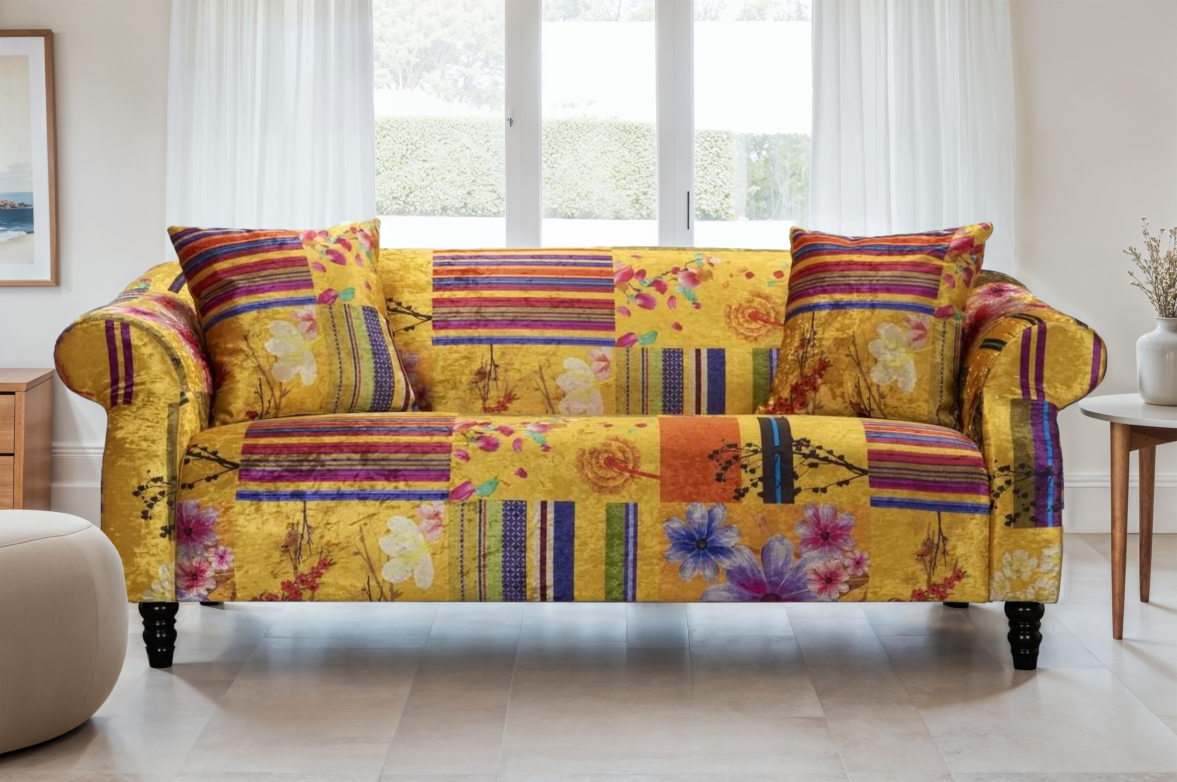Home › Sofas › Patchwork Sofas › Fabric Gold Patchwork 3 Seater Sofa ...
