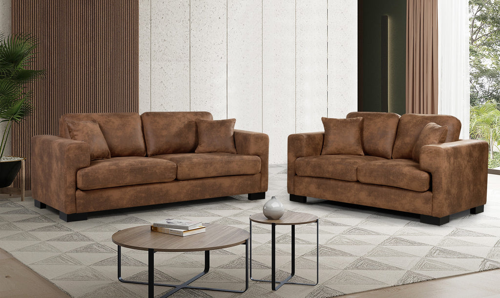 Faux Leather Suede Brown 3 + 2 Seater Monza Sofa