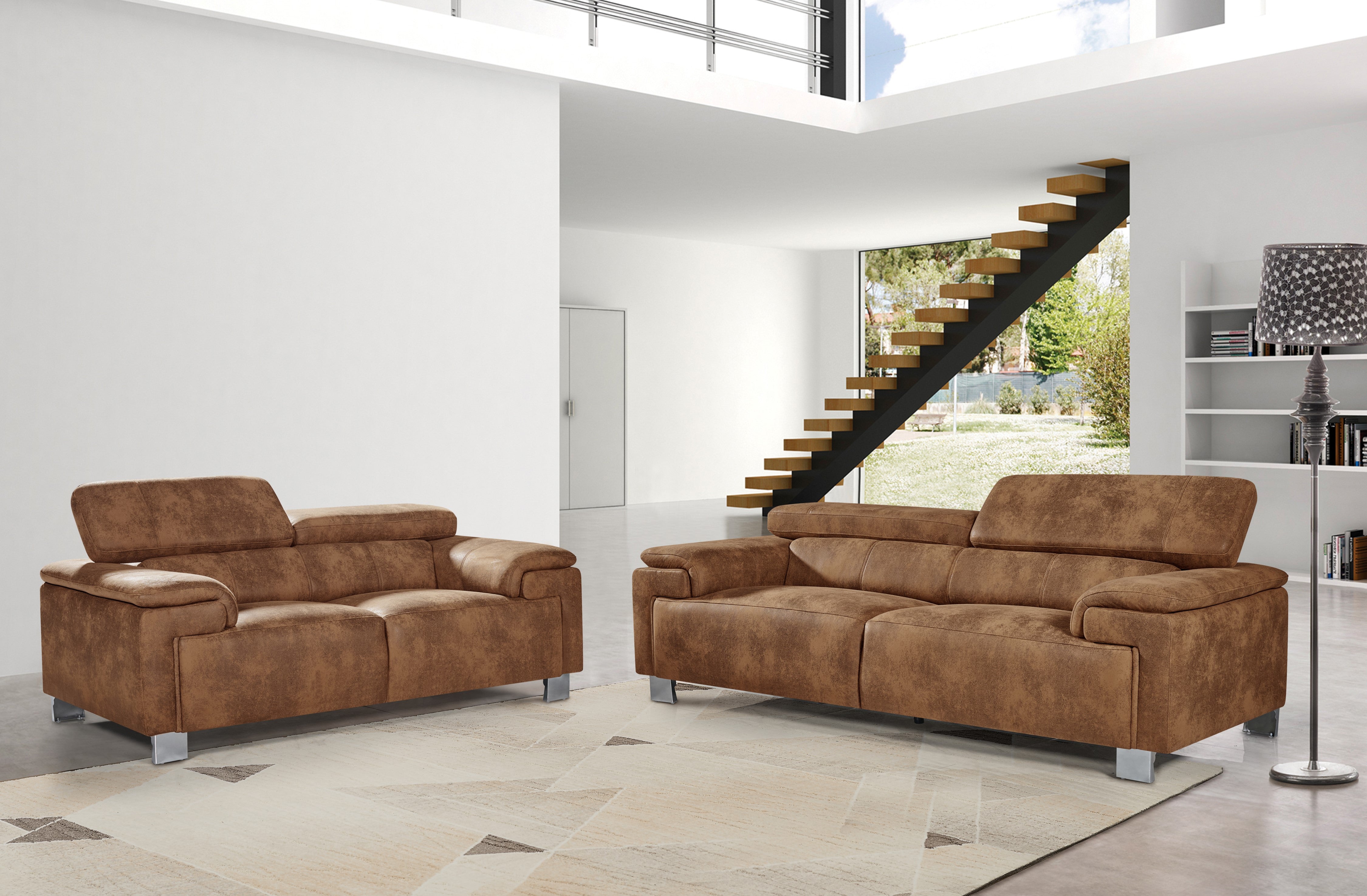 Home › Sofas › Faux Leather Sofas › Faux Leather Suede Brown 3 + 2 ...