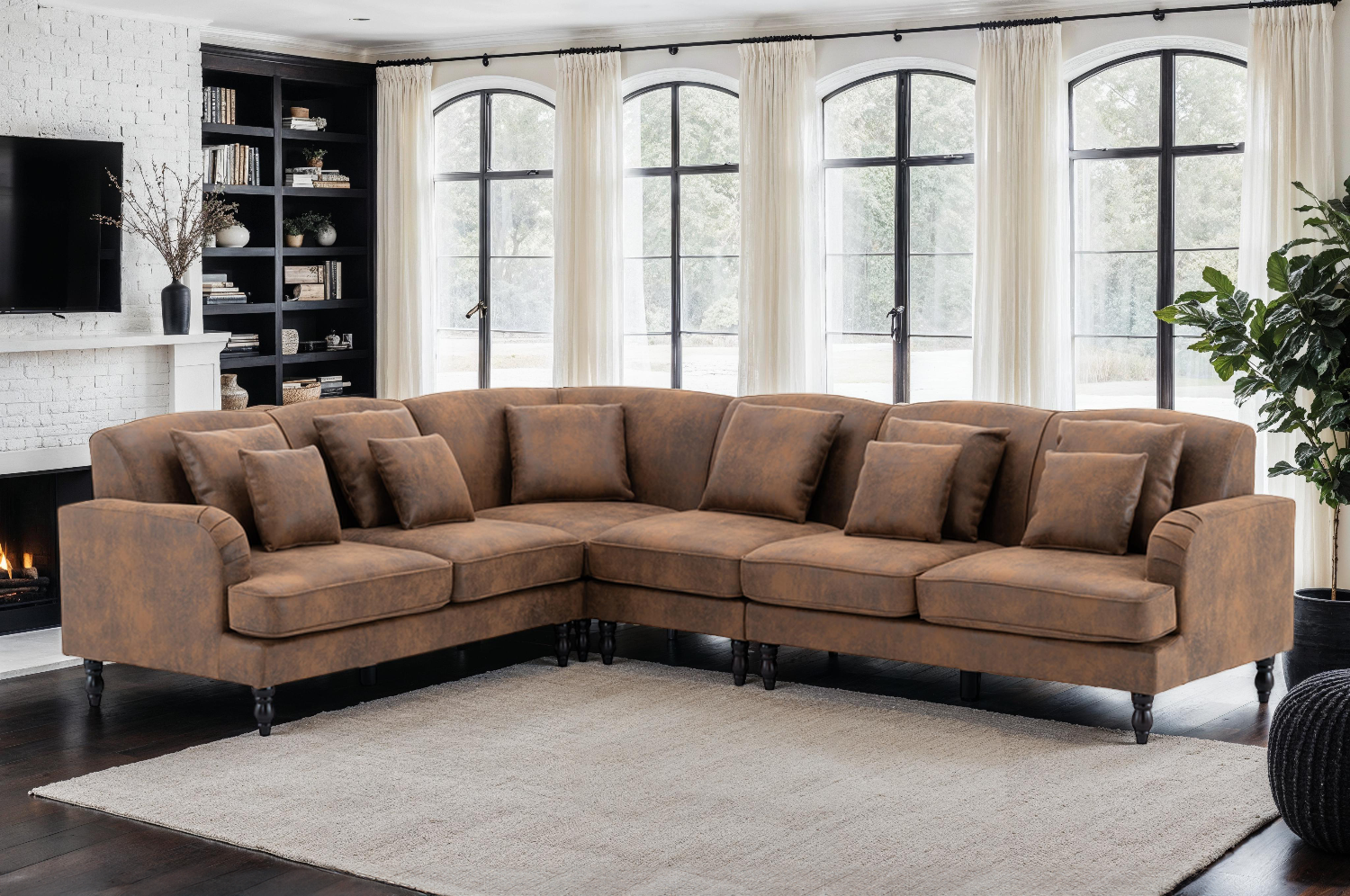 Home › Sofas › Modular Sofas › Faux Leather Suede Brown Modular Corner ...