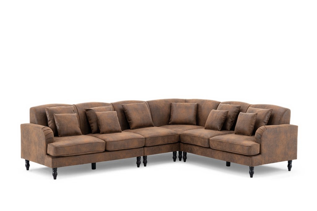 Home › Sofas › Modular Sofas › Faux Leather Suede Brown Modular Corner ...
