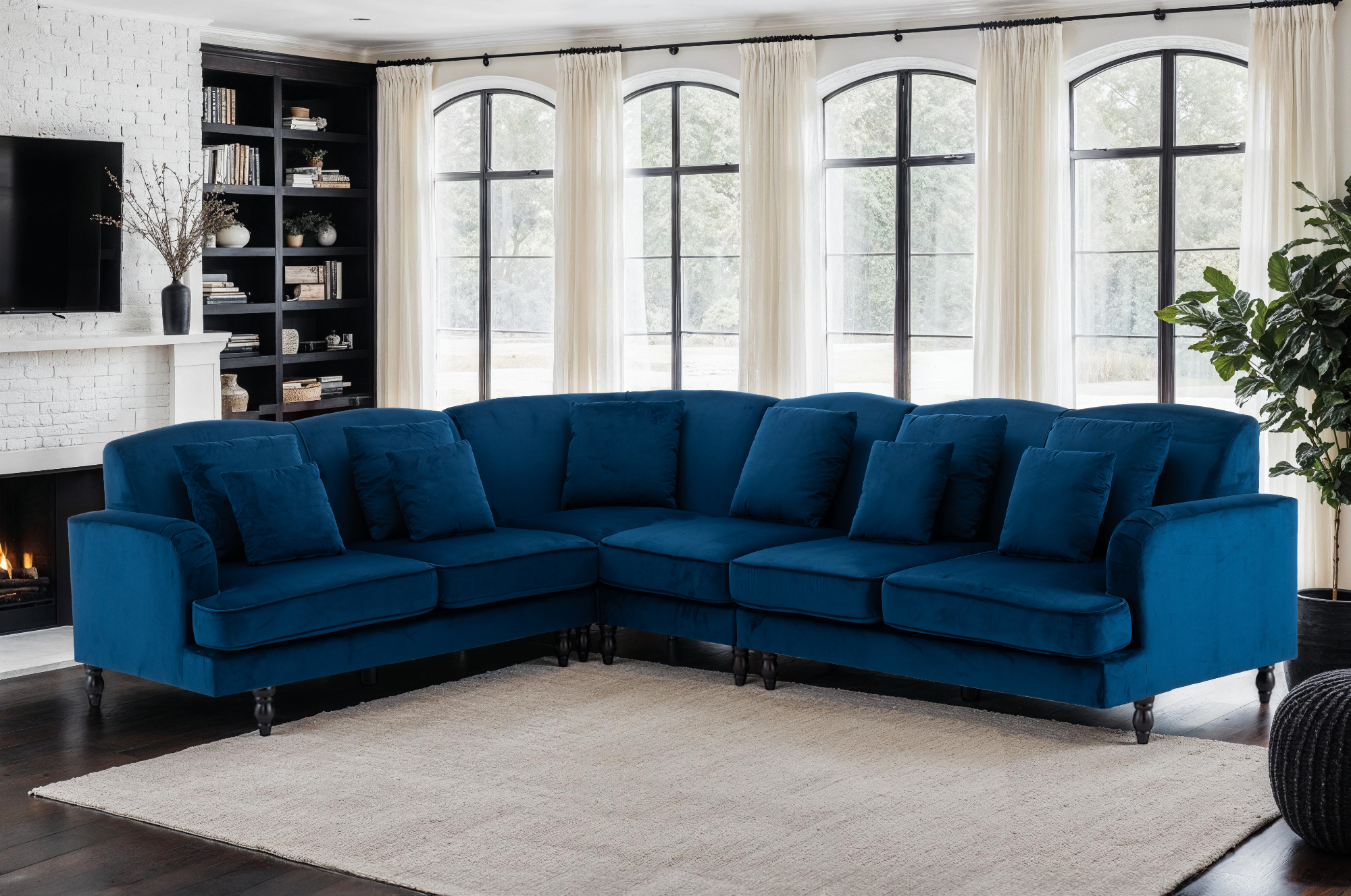 Blue velvet sectional sofa store